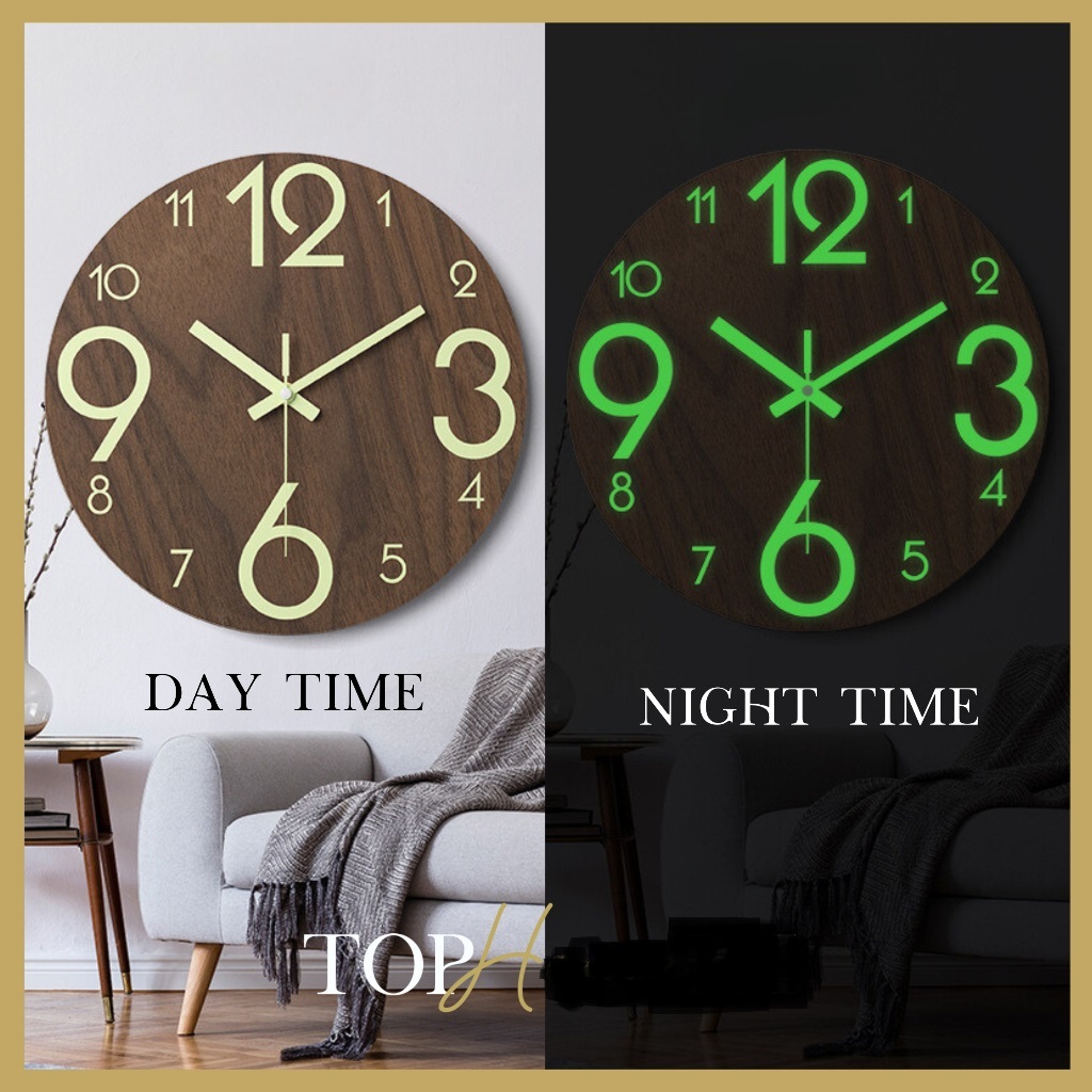 TOP HOME PH 2024 Luminous Wooden Round Wall Clock Minimalist Elegant ...