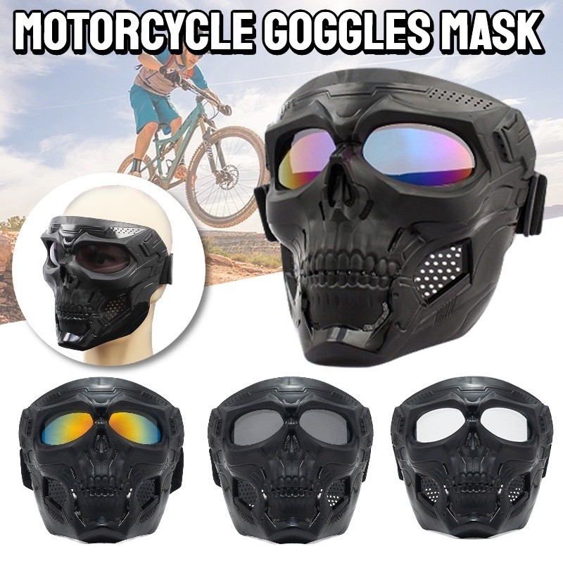 Motorcycle Goggles Skull Mask Windproof Lens Full Face Mask Safety ...