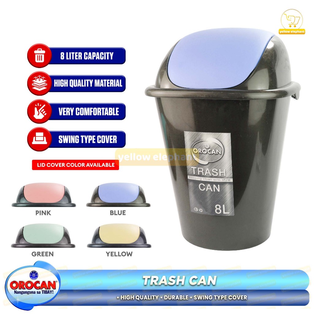 Orocan Trash Can Swing Cover 8 Liters Waste Bin Garbage Basket ...