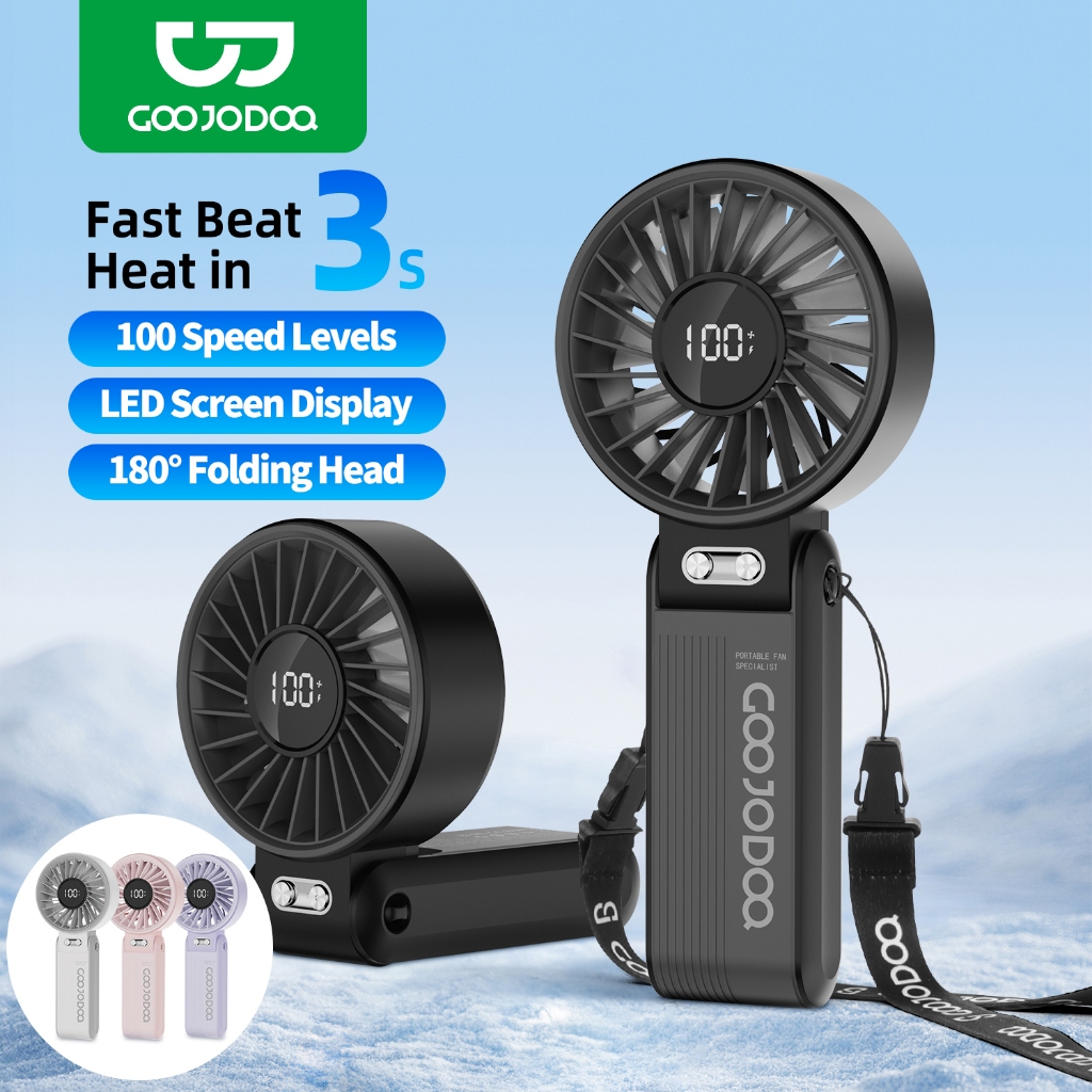 GOOJODOQ Foldable 4000 mAh Turbo Jet Mini Fan Rechargeable Handheld Portable Strong Wind 100 ...