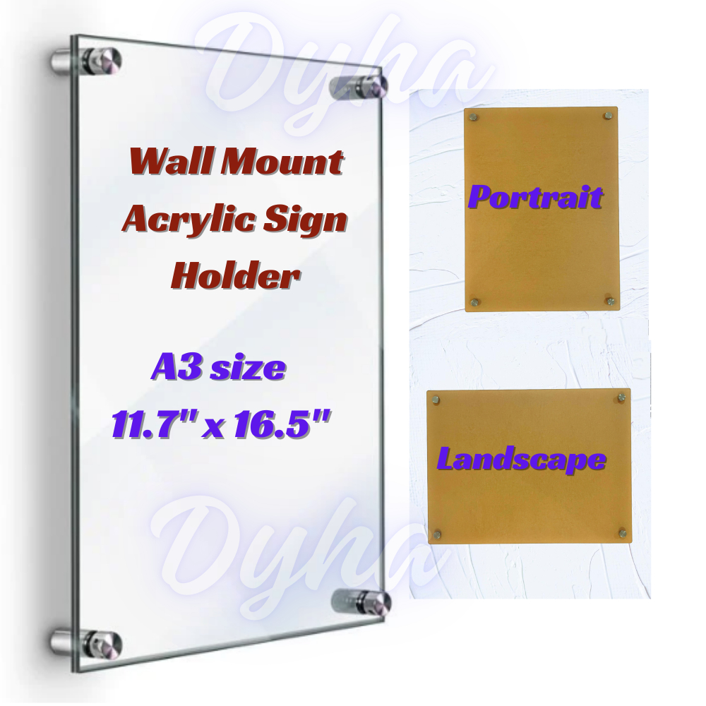 Clear Acrylic Wall Mount Floating Sign Holder A3 size [11.7" x 16.5 ...