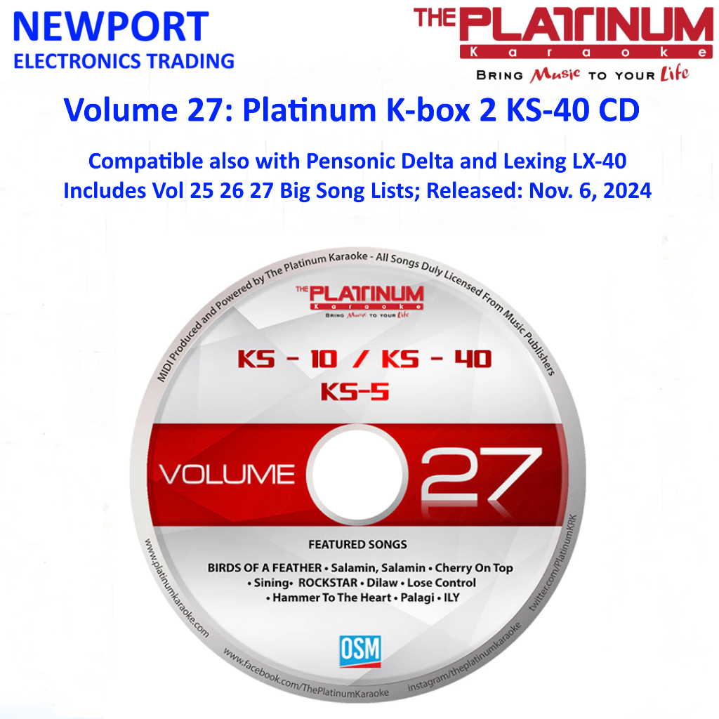 VOLUME 27: PLATINUM K-BOX 2 KS-40 KARAOKE CD WITH BIG SONG LISTS OF VOL 25, 26, 27 | Shopee ...