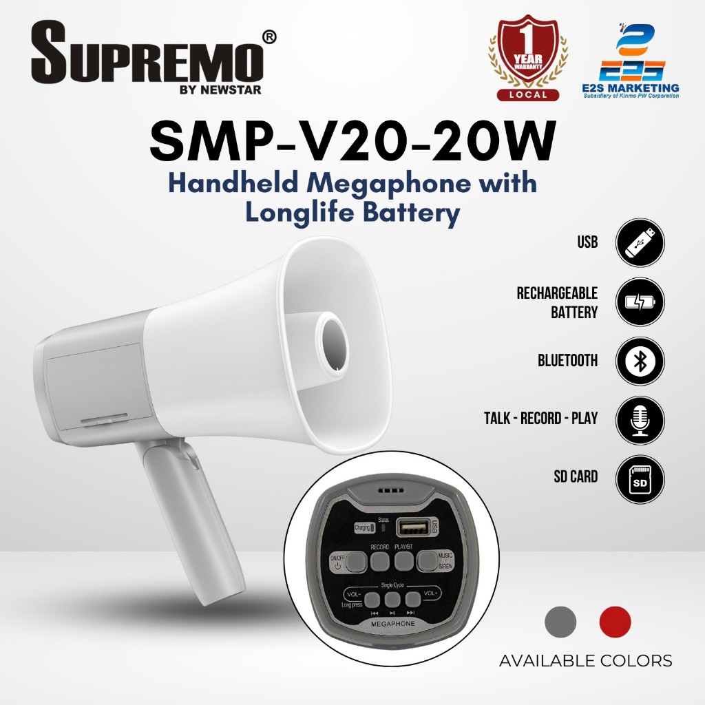 Supremo Powerful Handheld Megaphone with Longlife Battery SMP-V20-20W ...