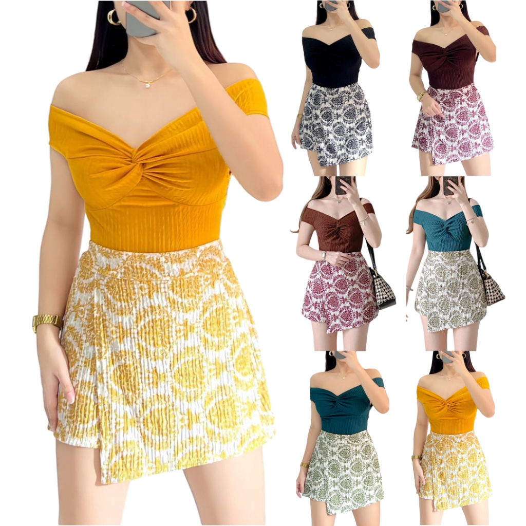 GC Off-Shoulder Bark Crepe Terno Skort for Women | Heart Shape Top and ...