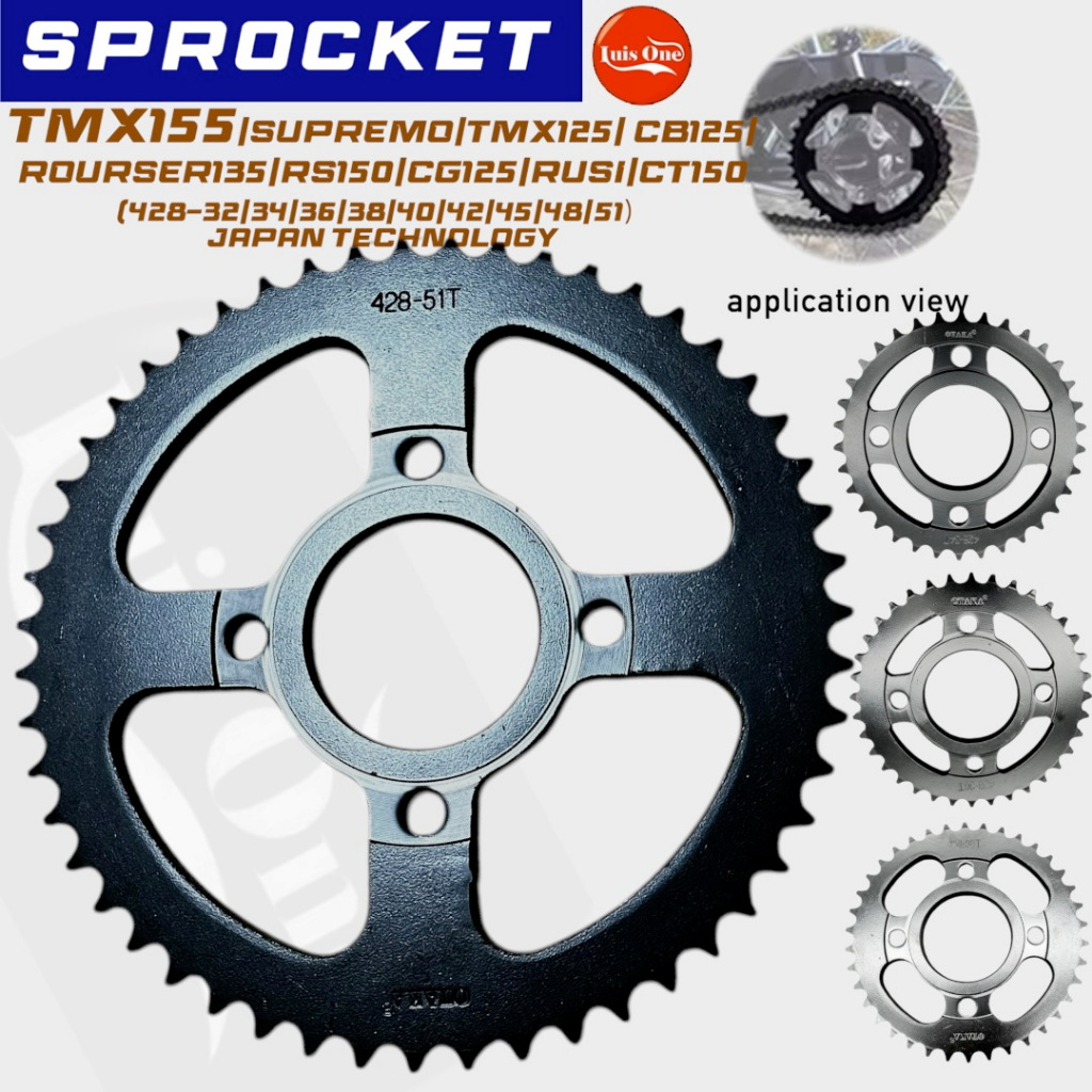 LUISONE MOTORCYCLE REAR SPROCKET FOR TMX155/SUPREMO/TMX125/ CB125 ...