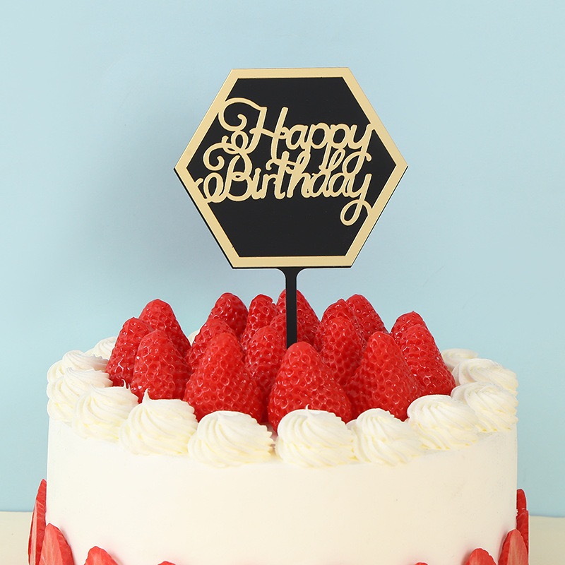 Agar.Shop Black Gold Combi Birthday Cake Topper Acrylic Cake Insert ...
