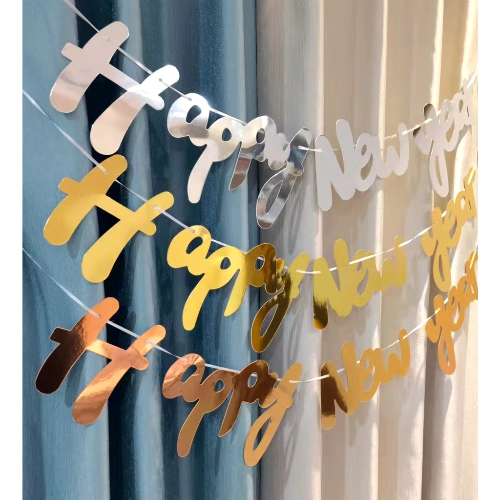 INS Handwrite gilding Happy New Year letters conjoined party decoration ...