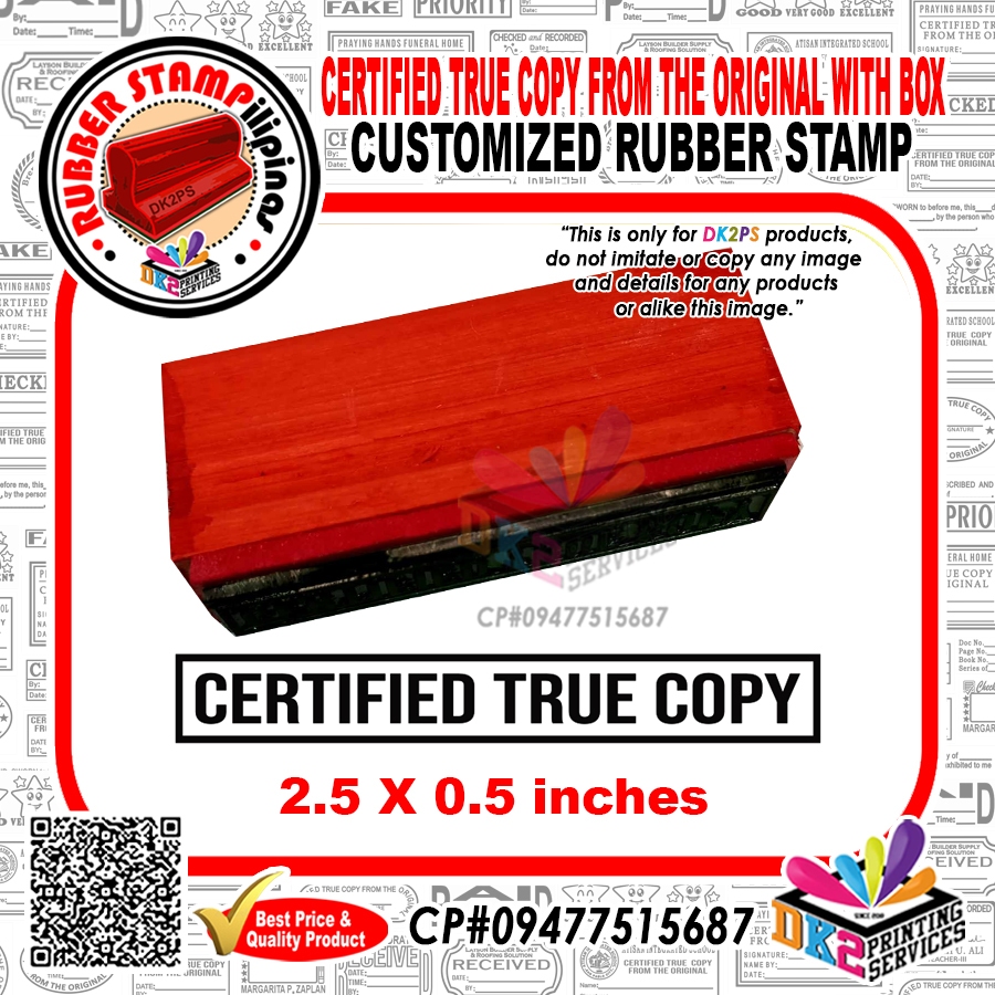CERTIFIED TRUE COPY with Box Customized Rubber Stamp Wood Handle(Ready ...