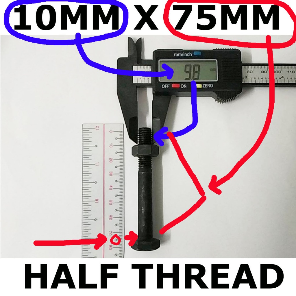 HT BOLT 10MM X 75MM WITH 1 PIECE NUT HI TENSILE ( HALF THREAD ...