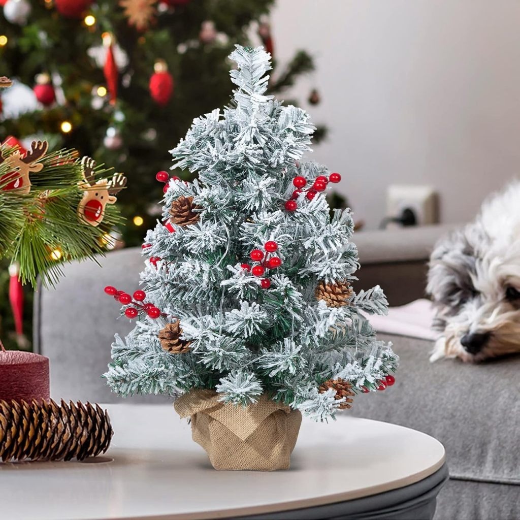 21" Tabletop Artificial Snow Flocked Christmas Tree Little Xmas Tree ...