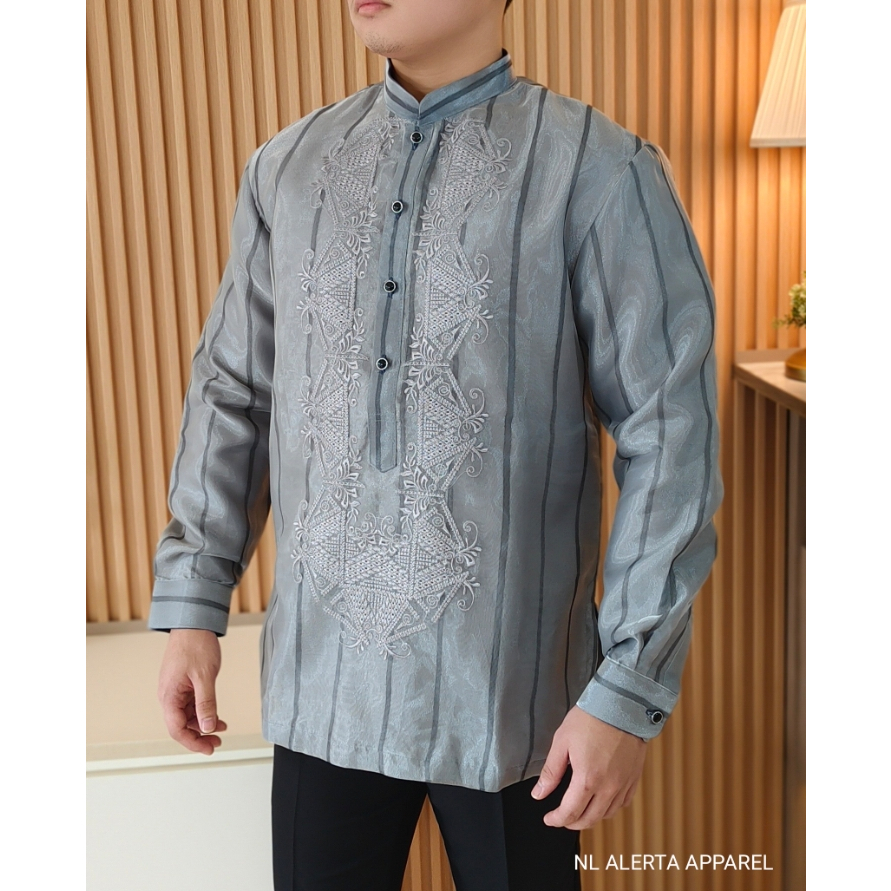CHINESE COLLAR BARONG FOR MEN (WITH STRIPES, PURE EMBROIDERED) | Shopee ...