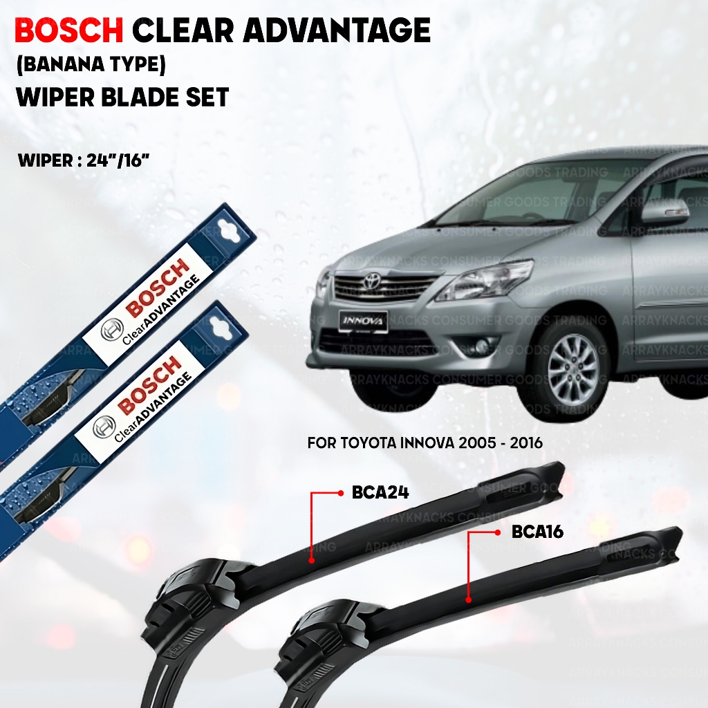 Bosch Clear Advantage Wiper Blades set for Toyota Innova 2005 - 2016 ...