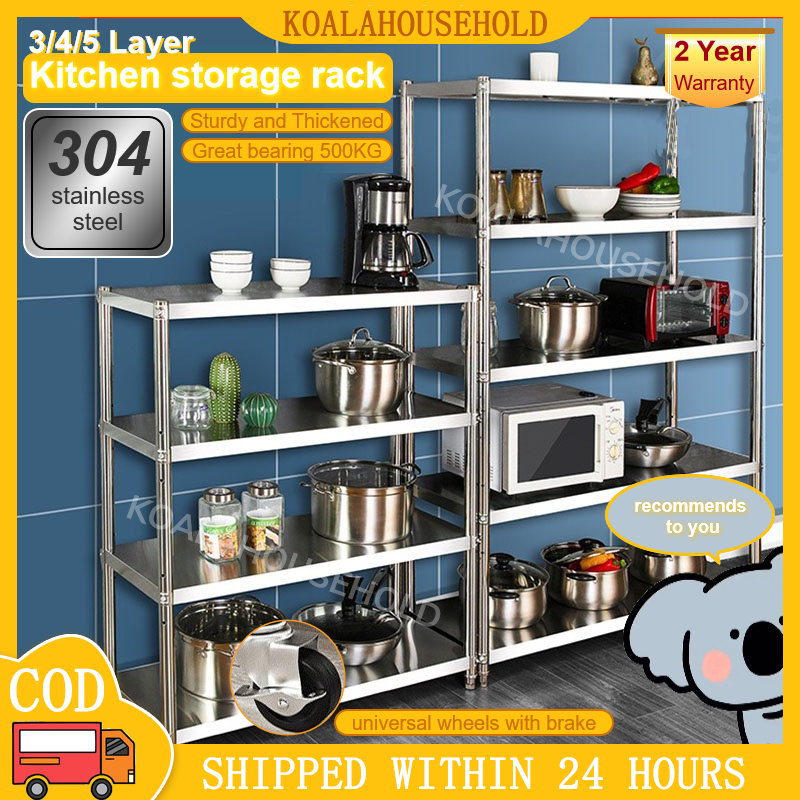 3/4/5 Layer kitchen organizer storage rack with wheels Stainless Steel ...