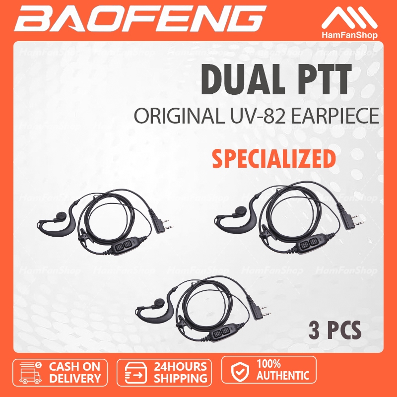 Baofeng UV82 3unit Dual PTT Earpiece WalkieTalkie Headset Microphone Earphone For 2 Way Radio ...