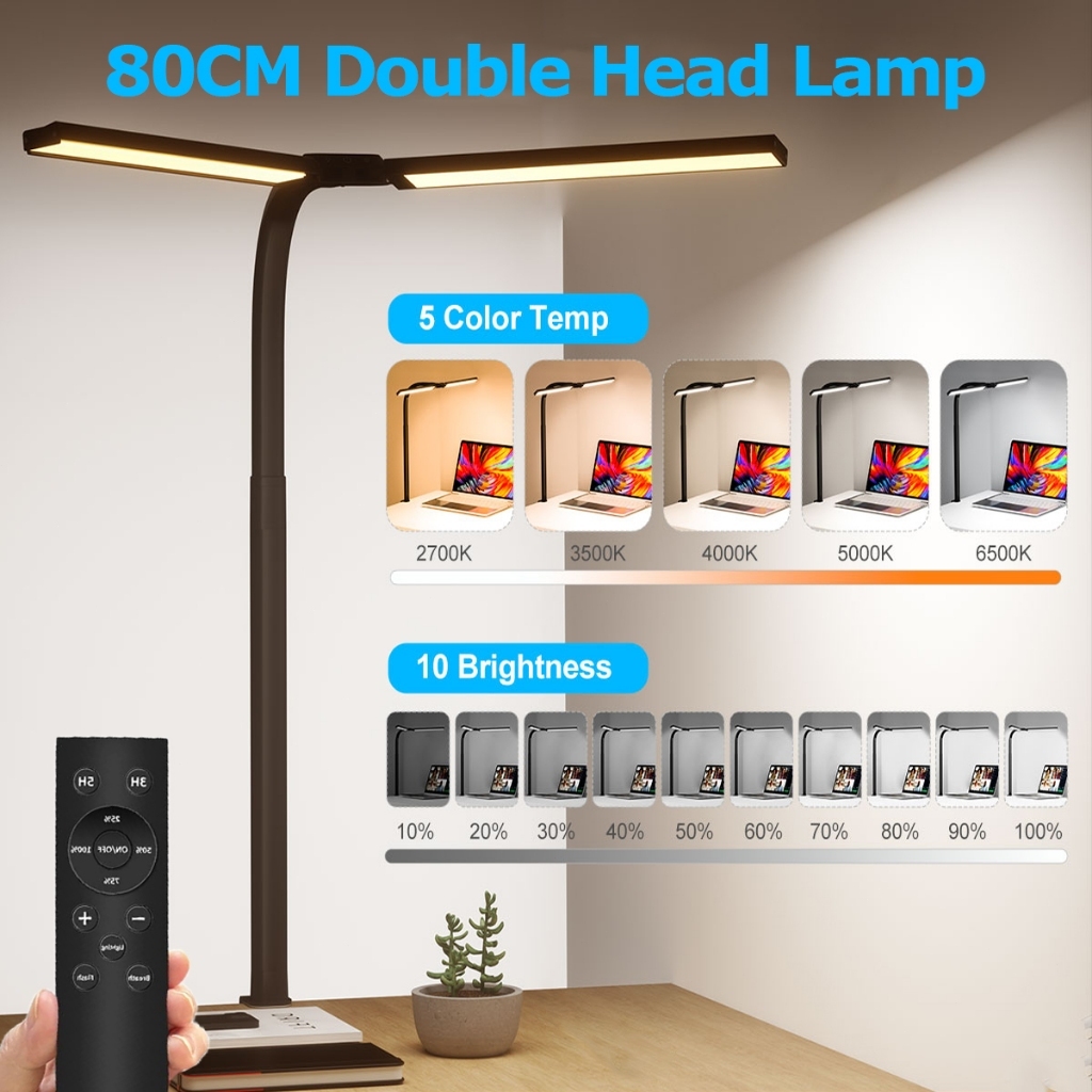 LED Double Head Desk Lamp with Clip Dimmable Architect Table Lamp for ...