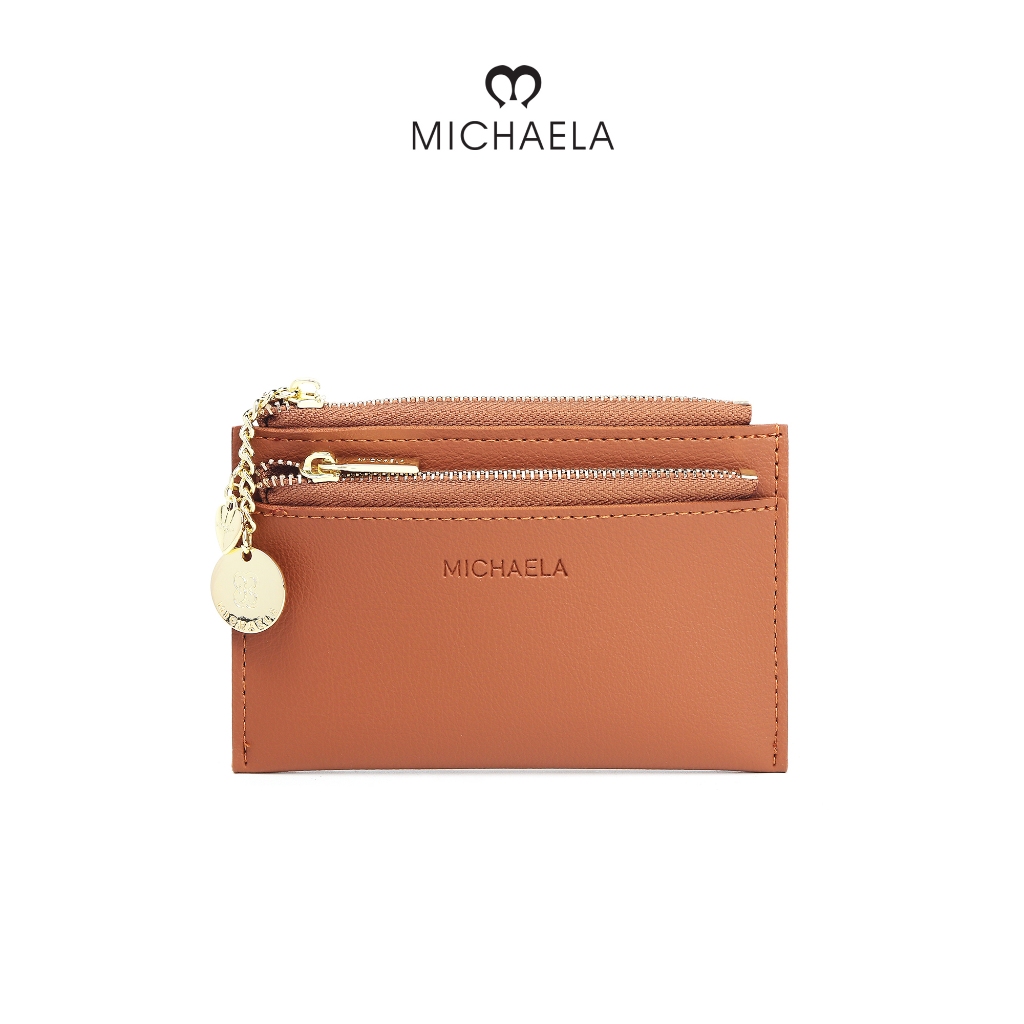MICHAELA Chain Accent Card Wallet Korean Fashion Slim Zip Card Holder ...