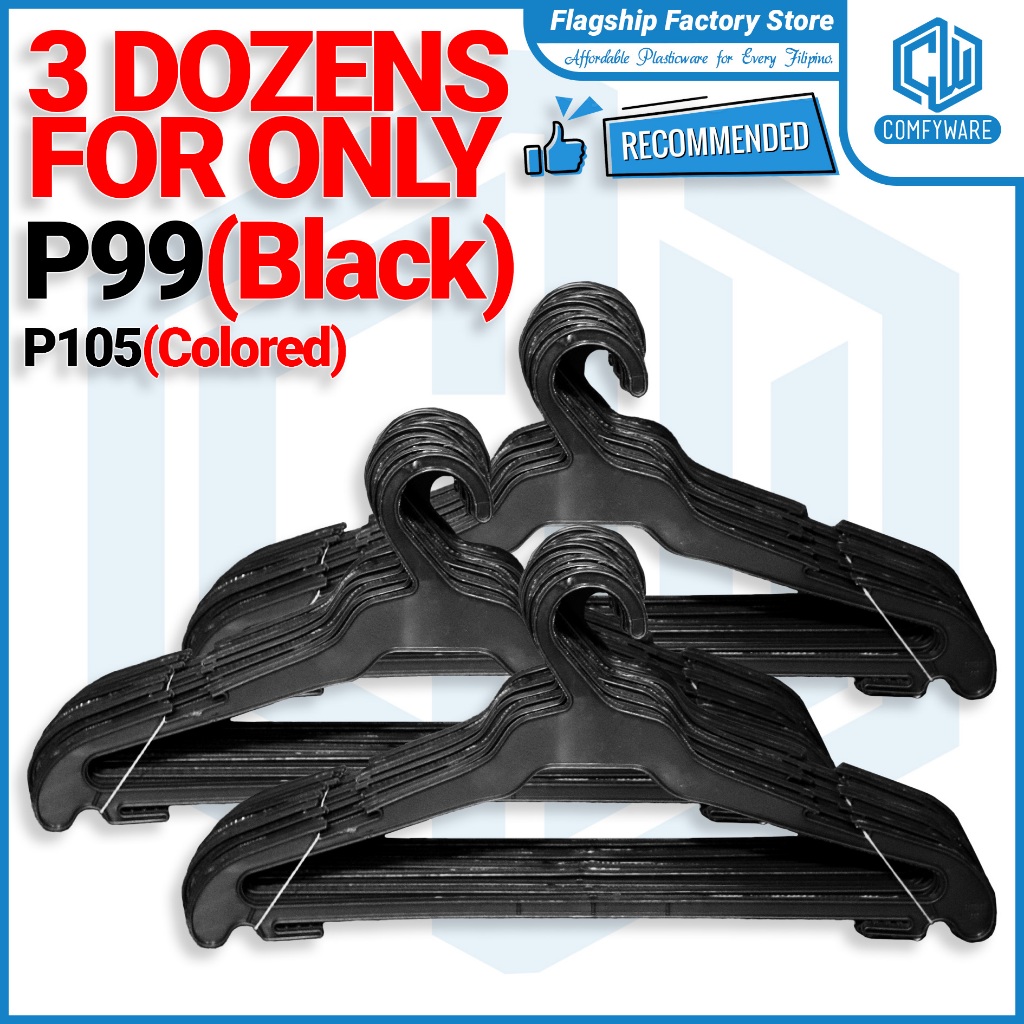 36PCS 3DOZEN 99PHP 105 Plastic Hanger Adult Black Flat Hangers for ...