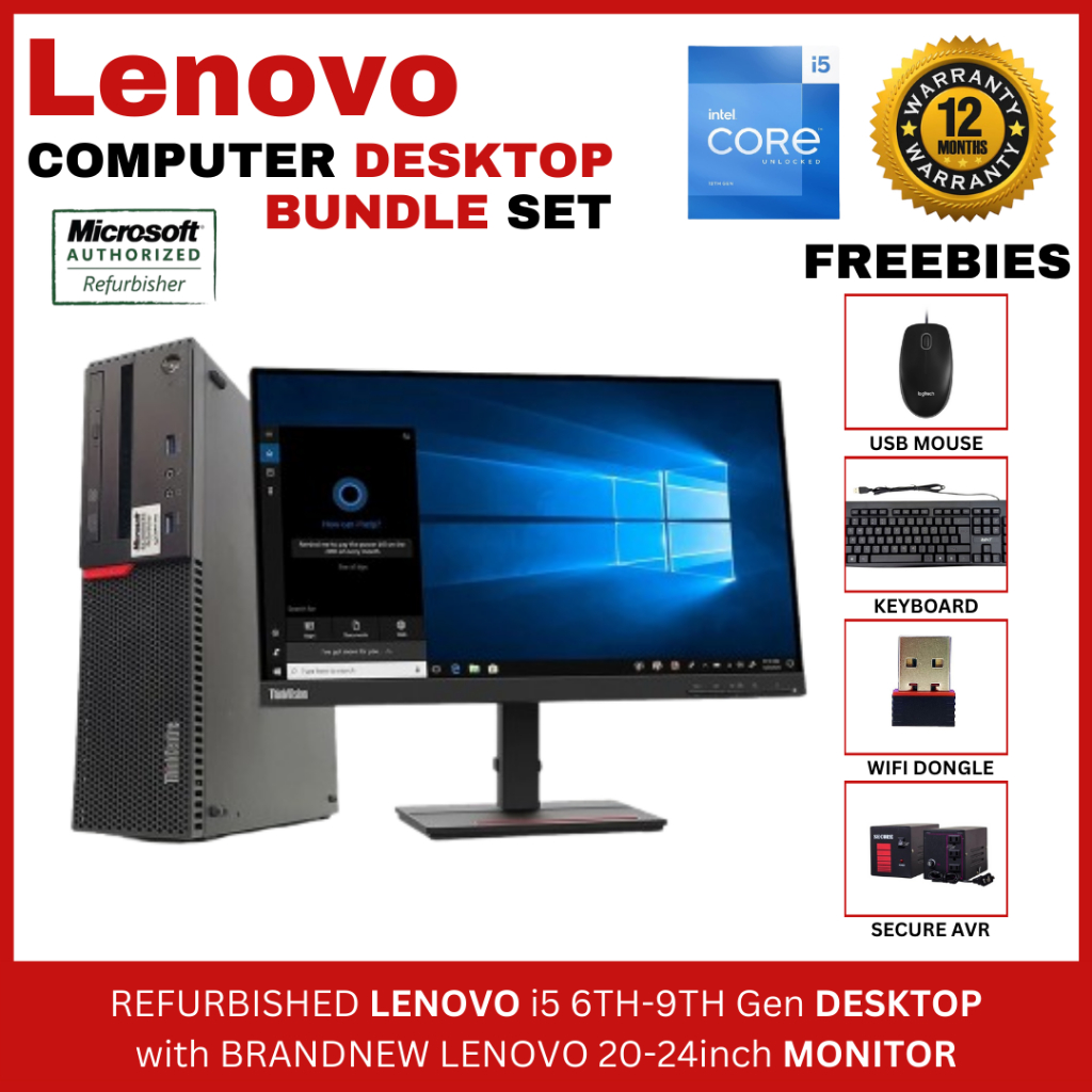 LENOVO DESKTOP & MONITOR COMPUTER SET - INTEL CORE I5 9TH-4TH GEN 8GB ...