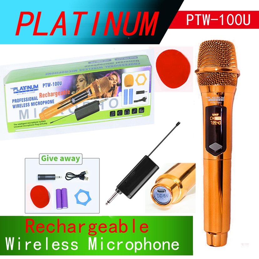 Moosor Platinum PTW-100U Rechargeable Wireless Karaoke Microphone ...