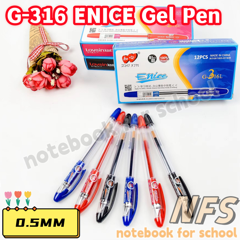 NFS Enice 0.5mm G-316L Gel Pen Black Ink Student Ballpen Office Sign ...