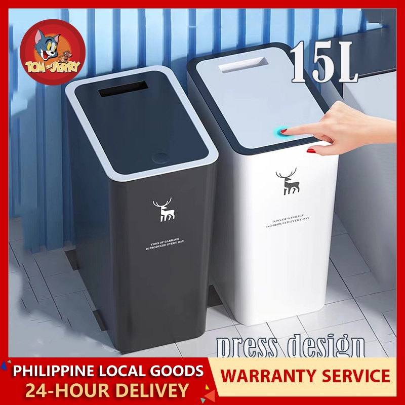 TOM 15L Large Capacity Trash Can Living Room/Bathroom Trash Press ...