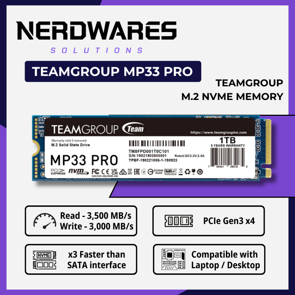 Teamgroup MP33 PRO 512GB 1TB 2TB NVME M.2 2280 Gaming SSD PCIe Gen3x4 ...