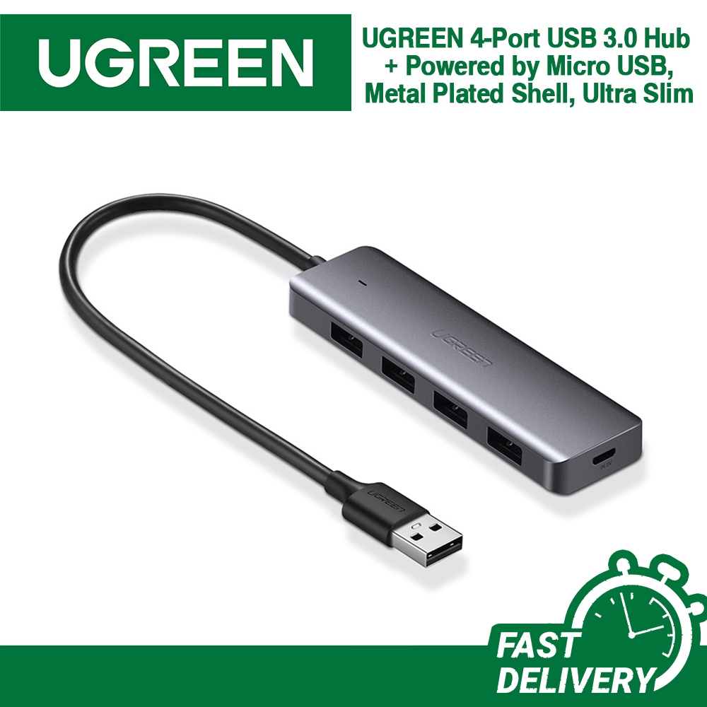 Ugreen 4-Port USB 3.0 Hub + Powered by Micro USB Metal Plated Shell ...