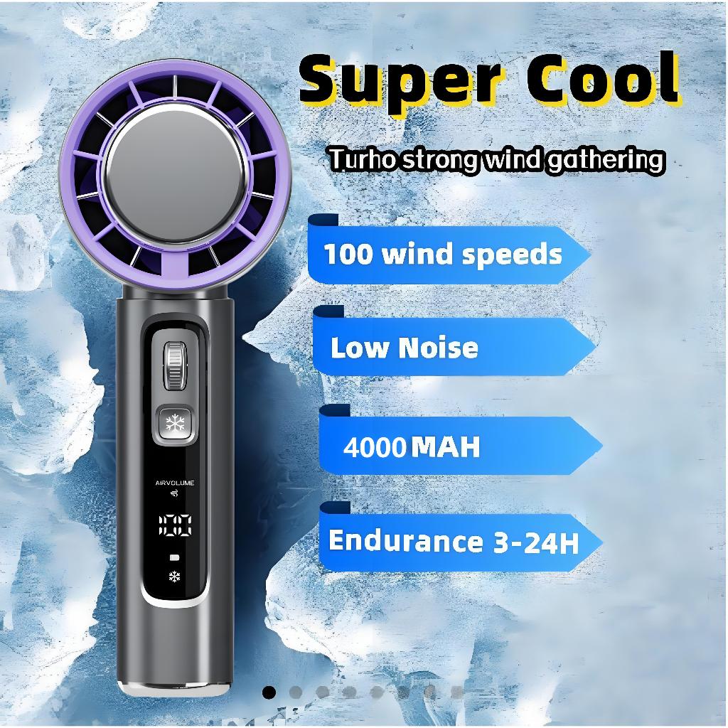【SUPER COOL】 FAN 4000mAh Brushless Motor Mini Fan Rechargeable Handheld ...