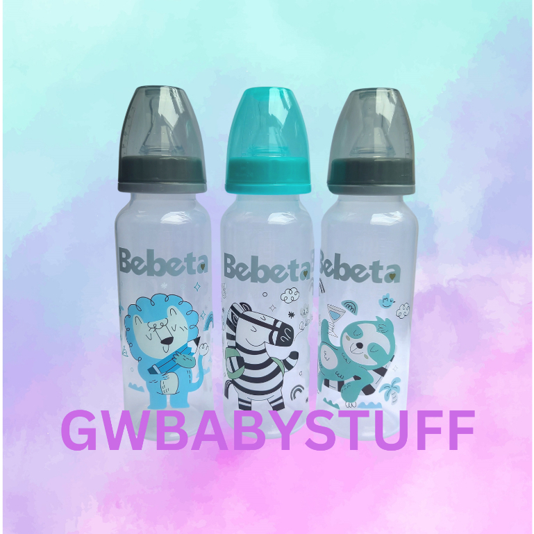 Bebeta Feeding Bottle 8oz Regular Neck w/Scale Hood & Animal Print 3pcs ...