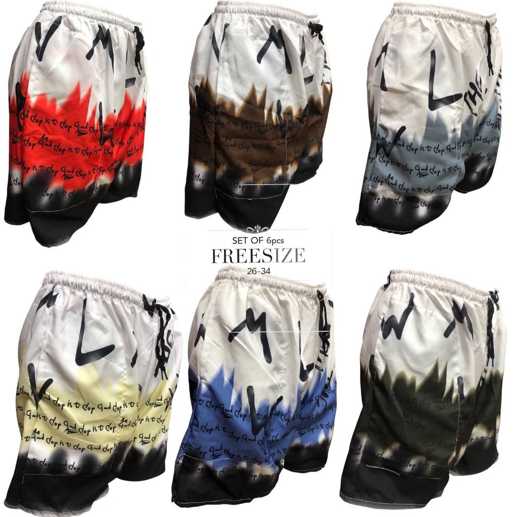 (SET OF 6PCS) PLAIN WHITE OMBRE TASLAN WITH ONE SIDE POCKET MENS SHORTS ...