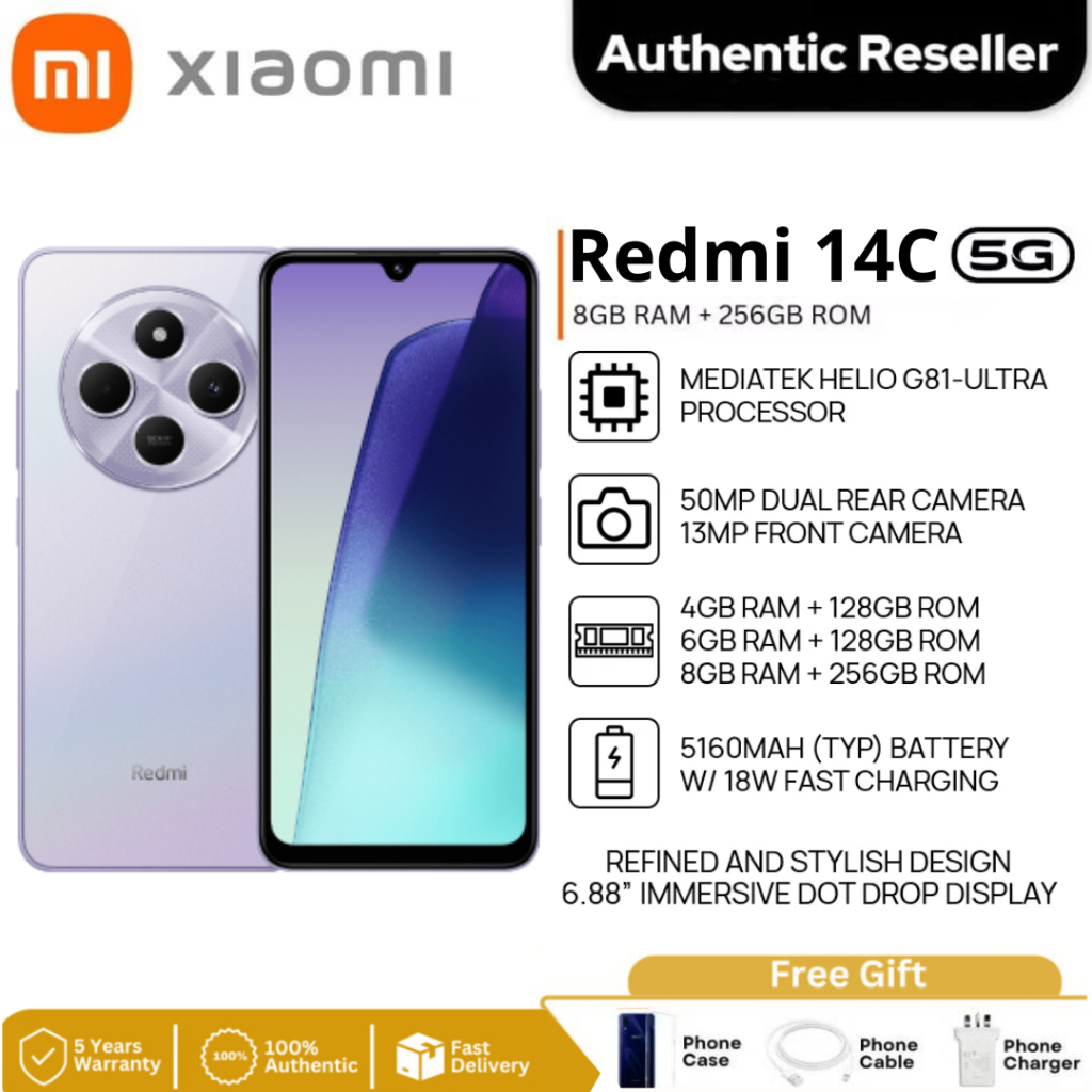 14C 5G 8GB+256GB Immersive 6.88" Display 5160mah 5160 battery 50 MP ...