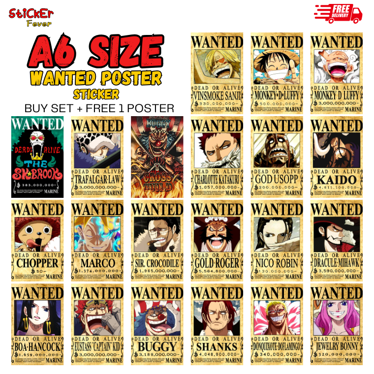 Sticker Fever Anime One Piece Straw Hat Pirates Wanted Poster (A6 ...