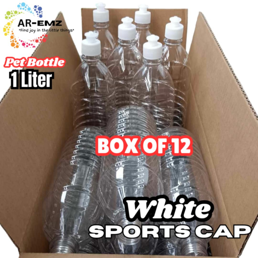 AR-Emz 12 PCS (1 Liter) Empty Clear Plastic Bottles With White Sports ...