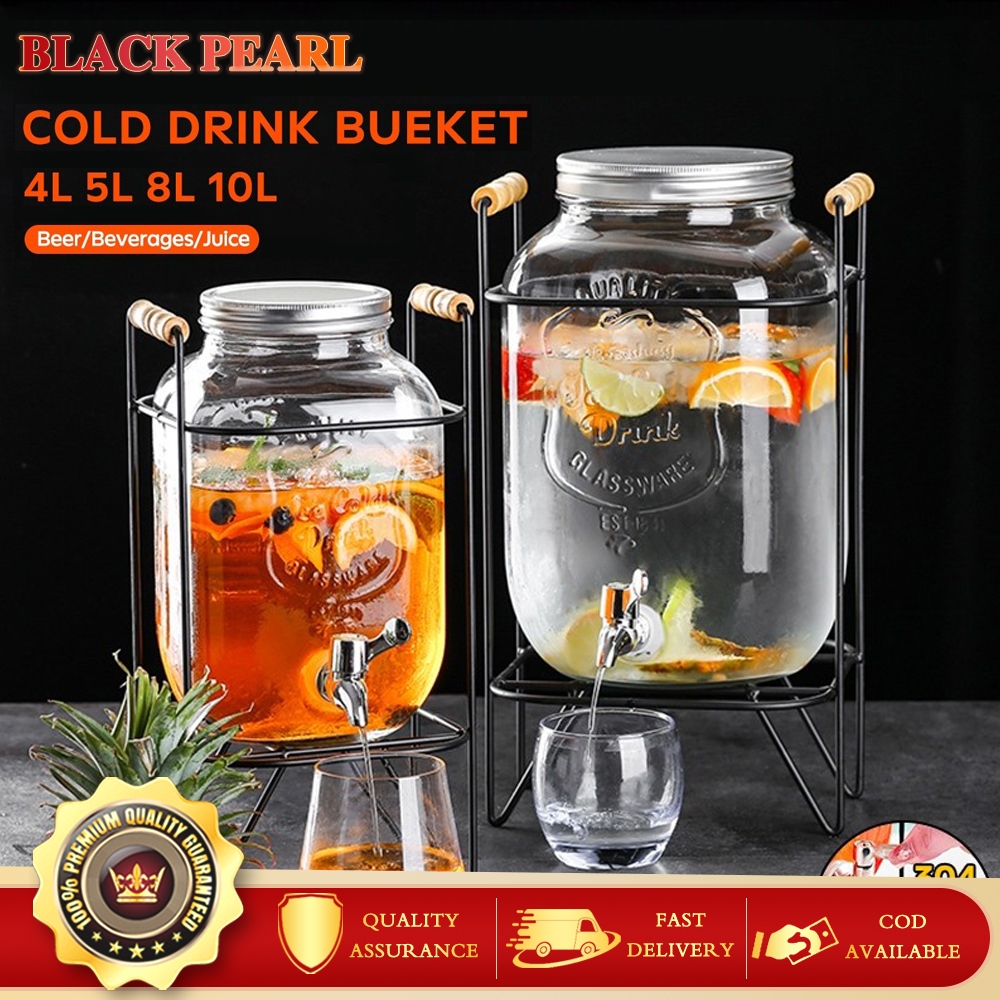 4L 5L 8L Juice Drink Glass Jar Dispenser with Stand and Faucet Beverage ...
