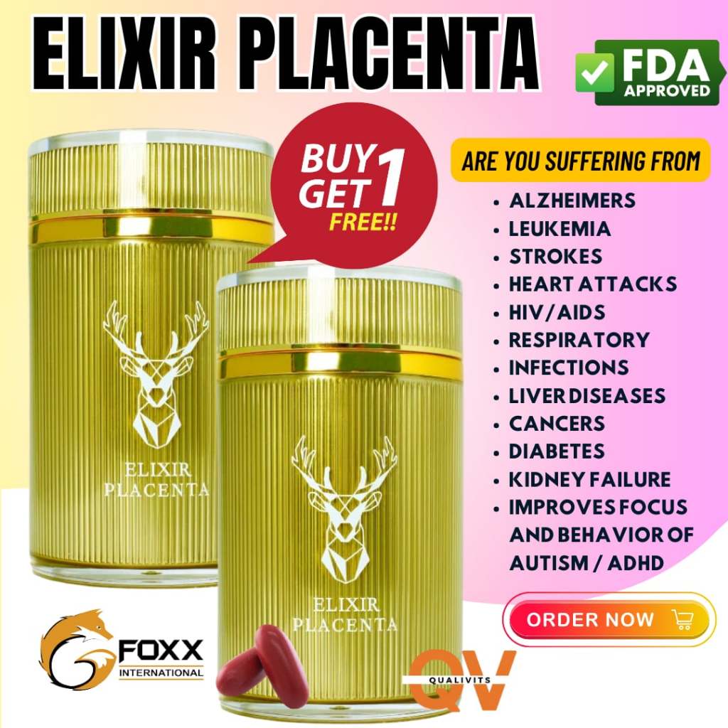 Gfoxx Original Elixir Placenta Stem Cell Therapy 1000mg x 60 softgels Fights Cancer Cells Detox ...