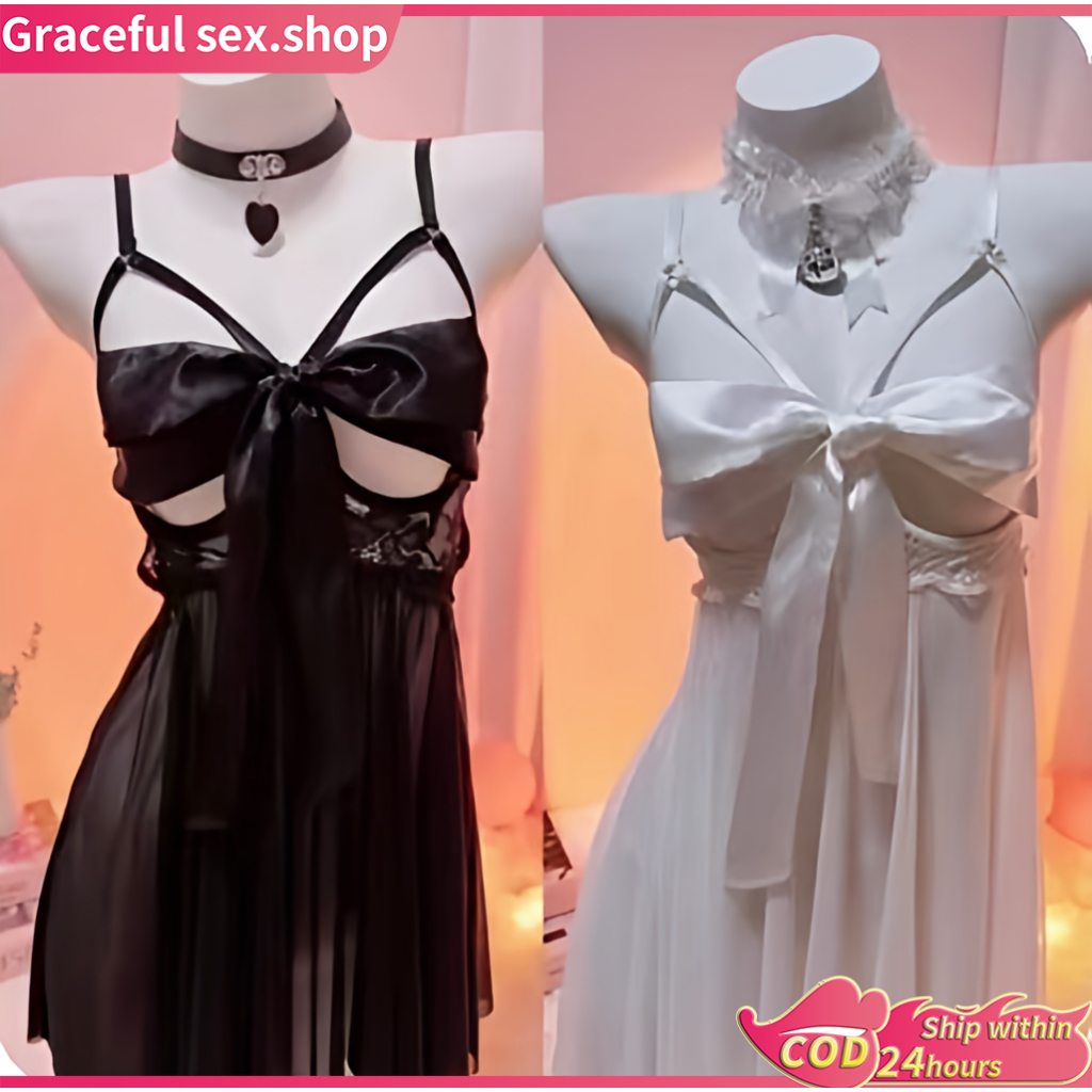 Rose Bow Tie Open Crotch Nighties Sexy Nightdress Set Sex Sleepwear ...