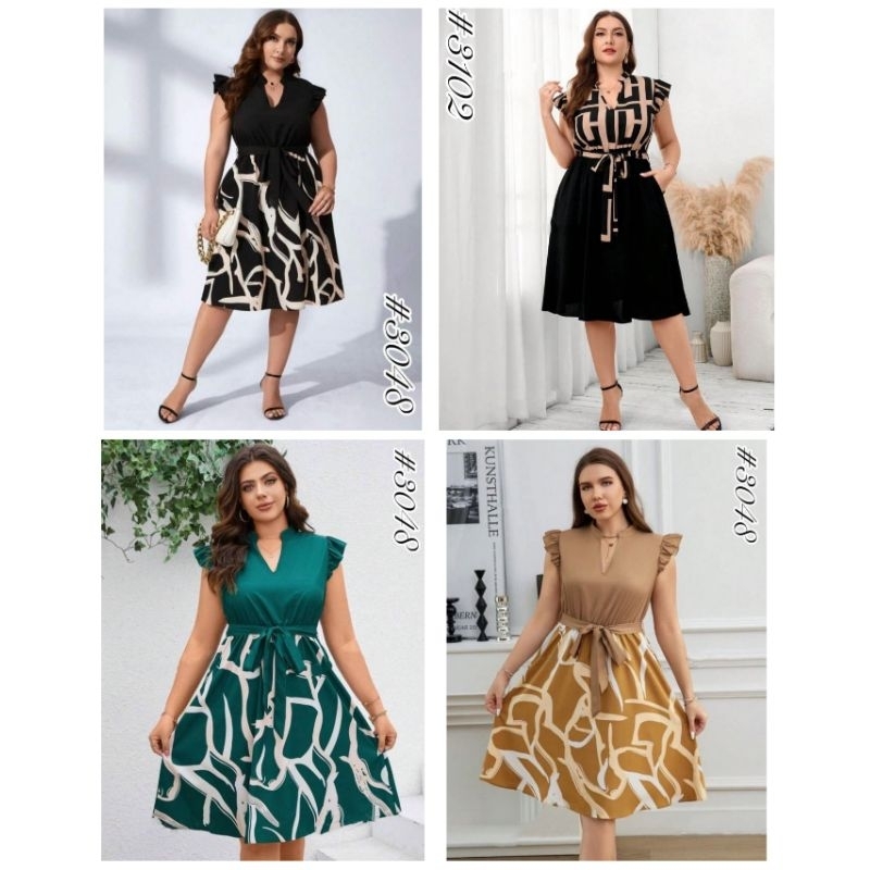 3048/3102 ASY CASUAL COMBI DRESS w/ BELT(FIT TO LARGE) | Shopee Philippines