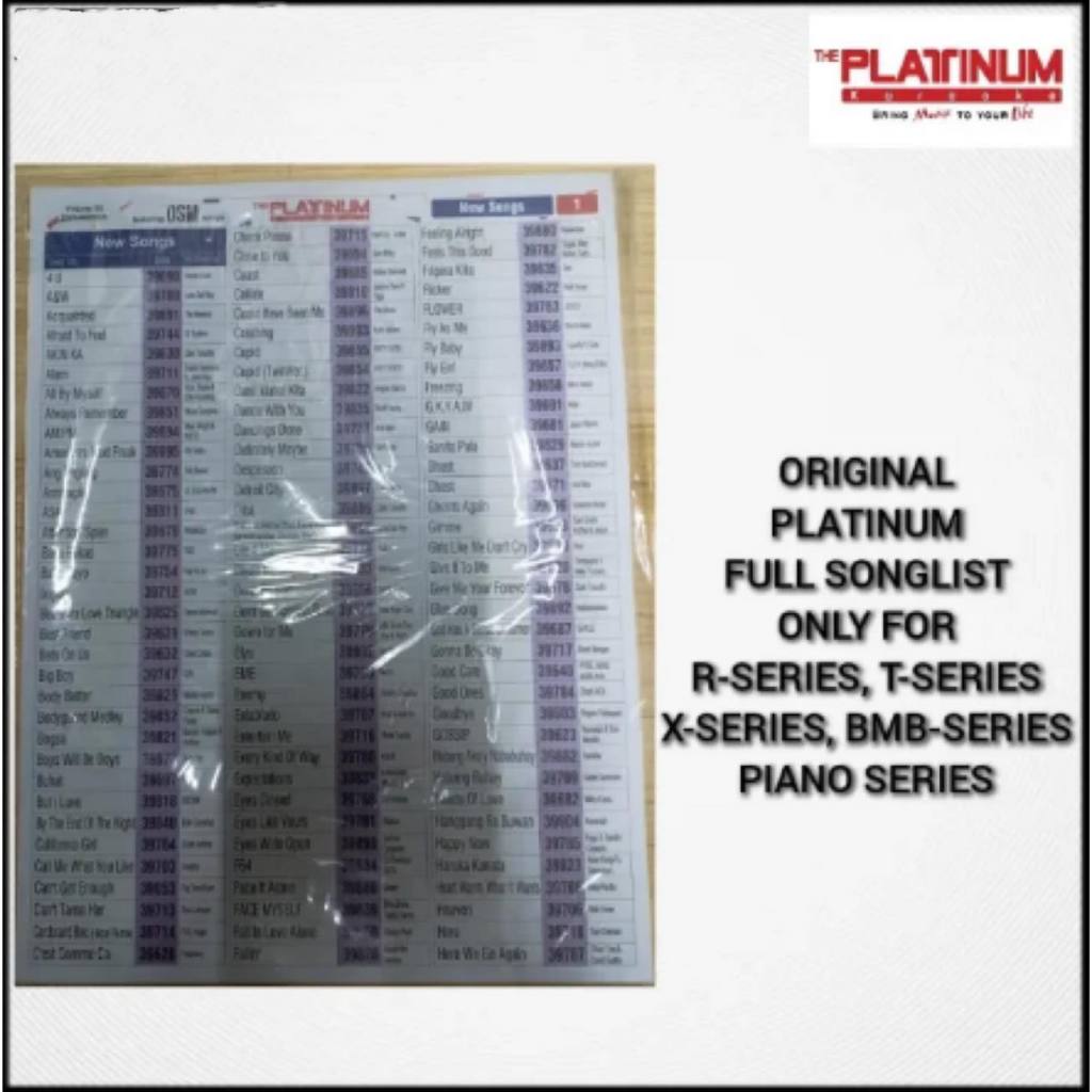 Platinum DVD Karaoke Complete Songlist V101 Only for Reyna, Reyna 2,Reyna 3c, Reyna 4, T/X/BMB ...