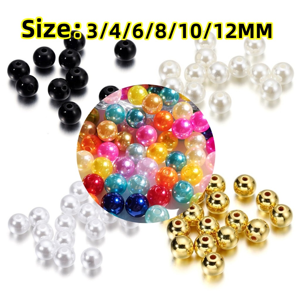 3/4/6/8/10/12MM with Hole ABS Faux Pearl Beads Loose Beads for DIY ...
