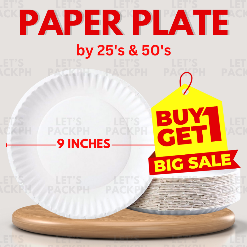 LETSPACK BUY1TAKE1 9inches Disposable Paper Plate White Paper Plate ...