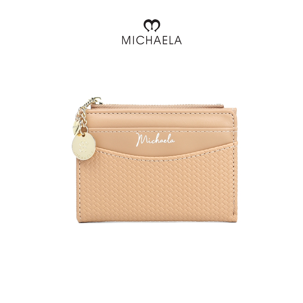 MICHAELA Woven Embossed Short Wallet Golden Chain Accent 8 Card Slots ...