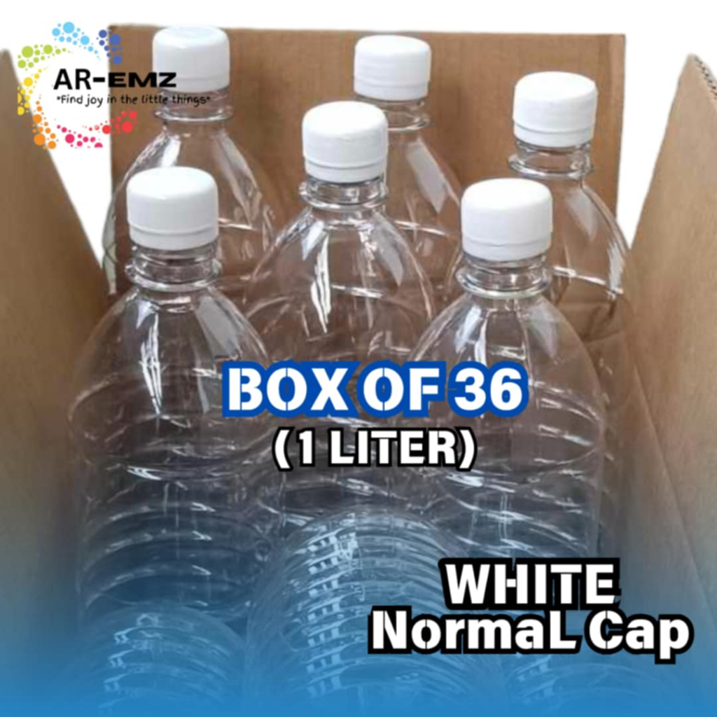 Ar-Emz Box of 36 Empty Plastic Bottles 1 Liter With White Normal Cap ...