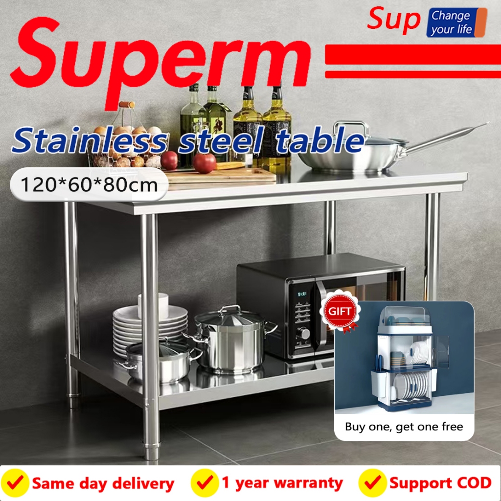 2-Layer Table 304 Stainless table metal In Home Kitchen Cutting Table ...