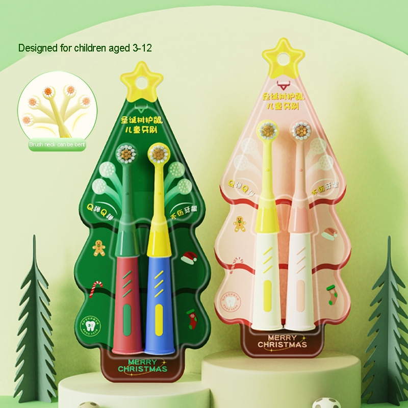 Children'S Toothbrush 3-12 Years Old 2 Pcs Cartoon Christmas Tree Soft ...