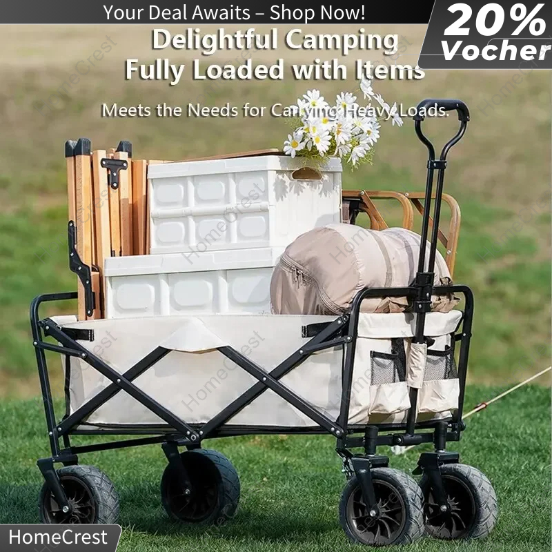 HomeCrest Heavy Duty Camping Trolley Big Wheel Folding Wagon with ...
