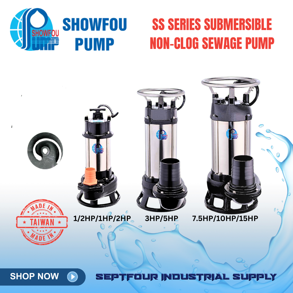 SHOWFOU 1HP (SS) Series Submersible Non-Clog Sewage Pump SS-112D Made ...