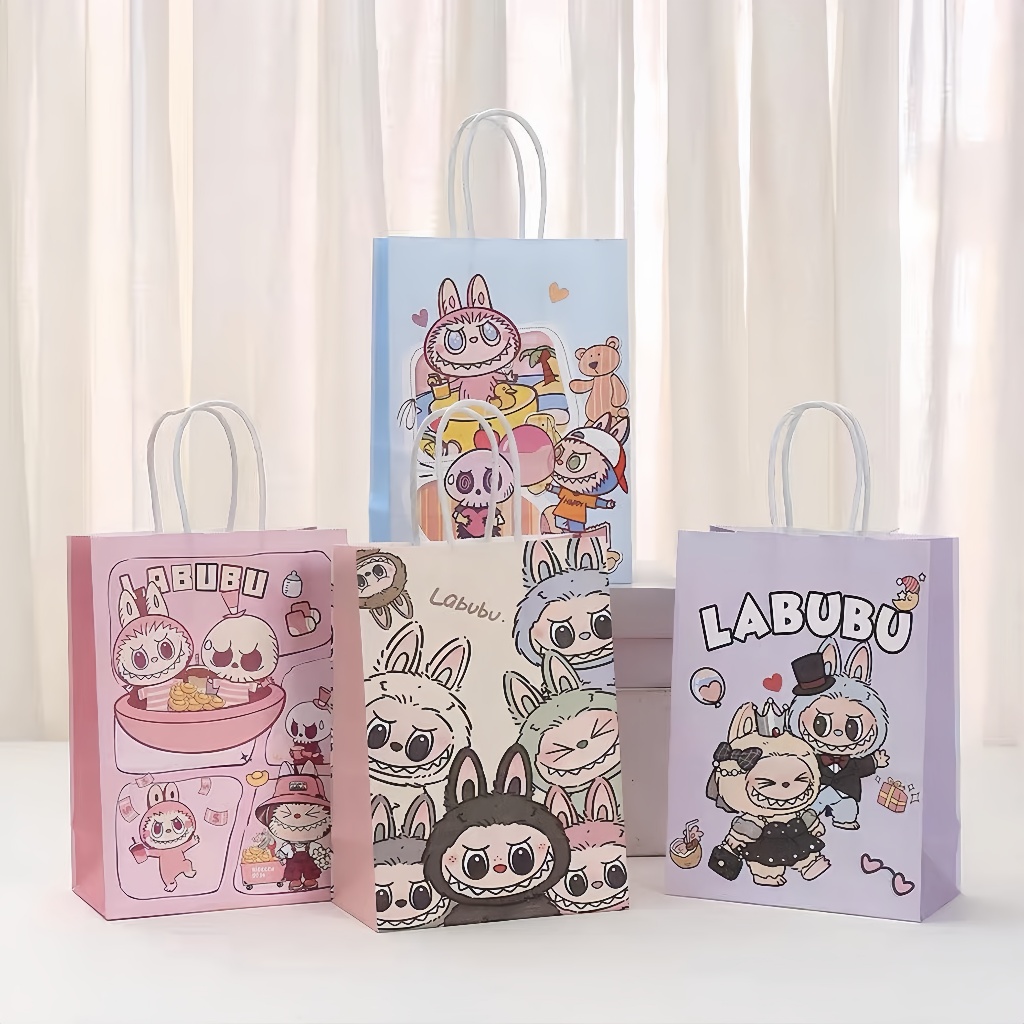 Cartoon Labubu Creative Paper Bag for Kids Gift Bags Plain Rope Handle ...
