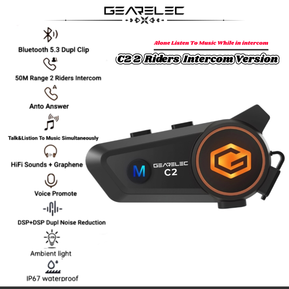 GEARELEC C2 Motorcycle Helmet Intercom Headset For 2 Riders Alone ...