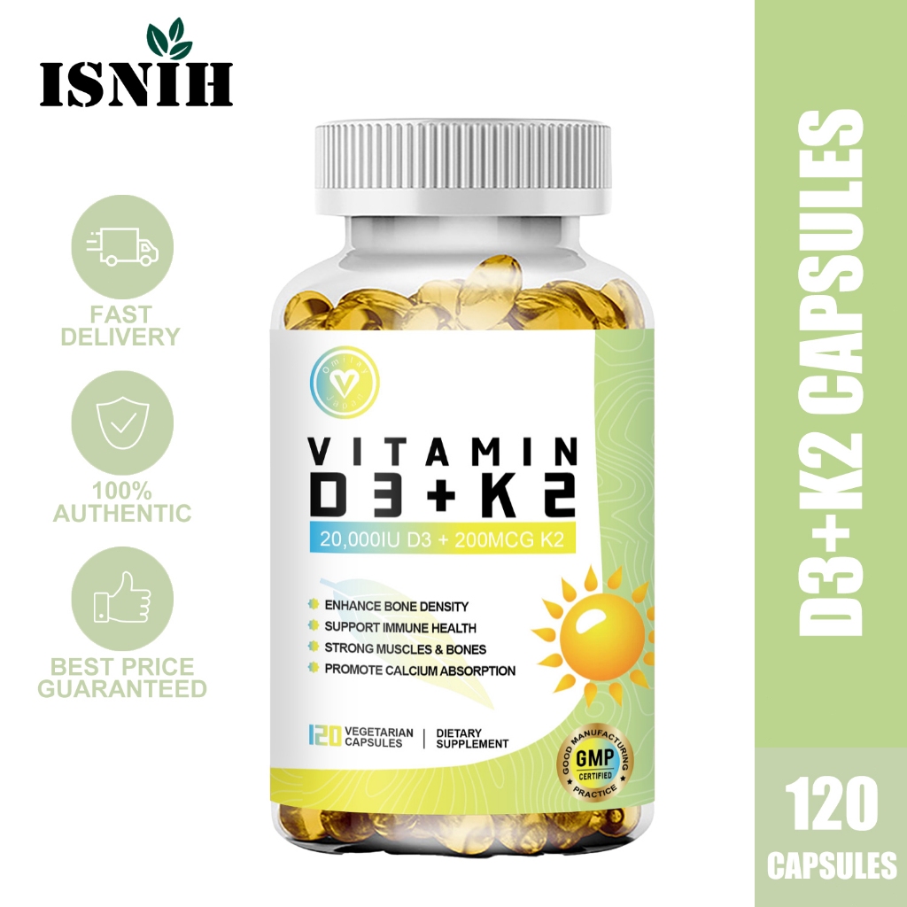 ISNIH Vitamin D3 K2 Capsule 20000 IU D3 Supplement for Muscle Bone ...