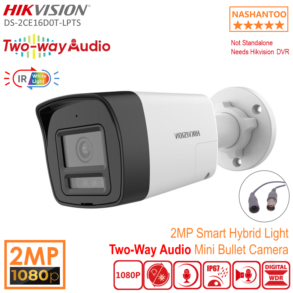 (2025 New) HIKVISION DS-2CE16D0T-LPTS 2MP Smart Hybrid Light Audio Bullet Camera Built-in ...